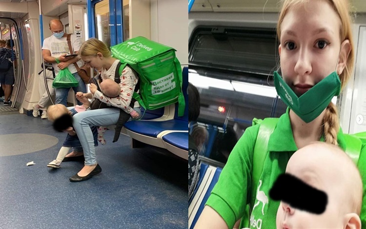 Delivery Mom Carrying Kids at Work Goes Viral Online