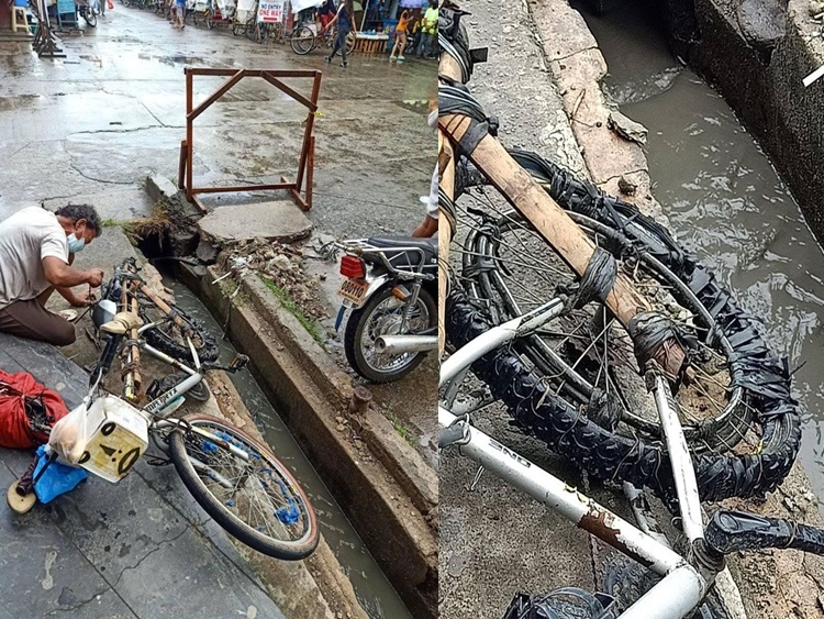 Heartbreaking Photos of Poor Man Fixing His Improvised Bike Goes Viral
