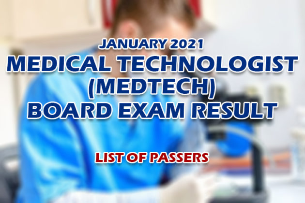 Medical Technologist (MedTech) Board Exam Result January 2021 LIST OF ...