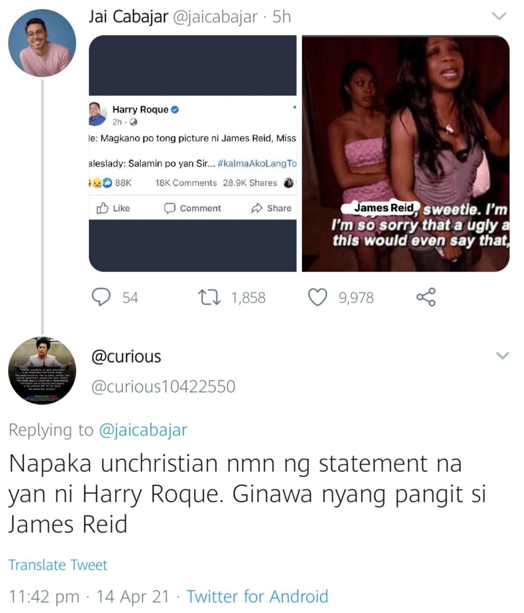 Harry Roque Jokes on Looking Like James Reid; Netizens React
