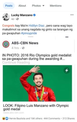 Hidilyn Diaz Reacts on Luis Manzano's Olympics-inspired Meme