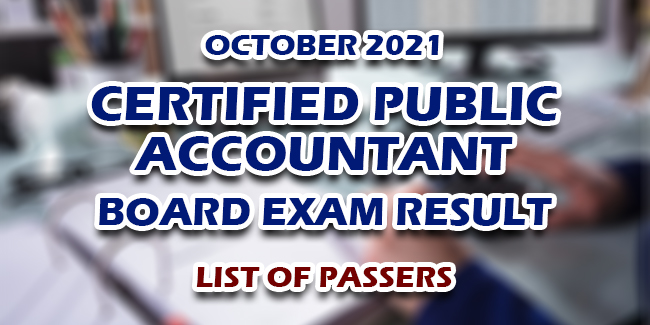 CPA Board Exam Result October 2021 LIST OF PASSERS