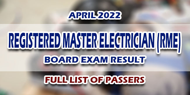 Registered Master Electrician RME Board Exam Result April 2022 FULL LIST