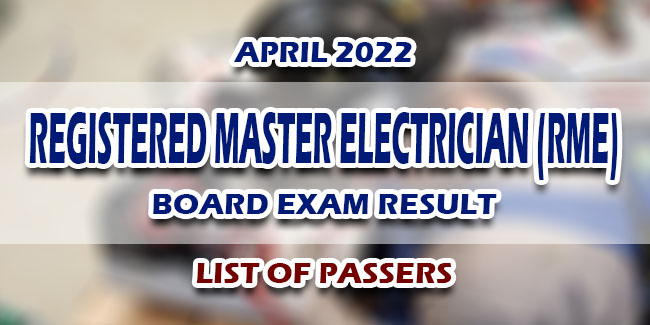 Registered Master Electrician RME Board Exam Result April 2022 LIST OF ...