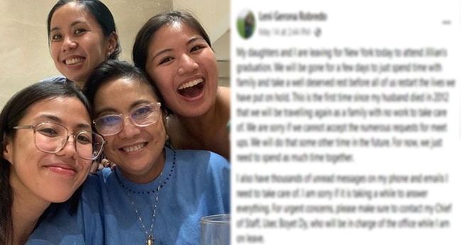 Leni Robredo Flies to New York To Attend Daughter Jillian's Graduation