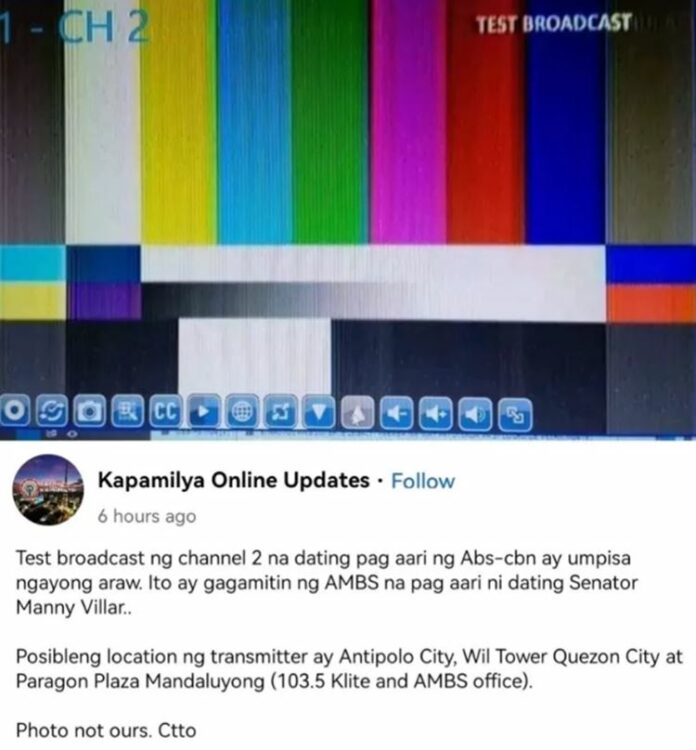 AMBS of Manny Villar Starts Test Broadcast on Channel 2
