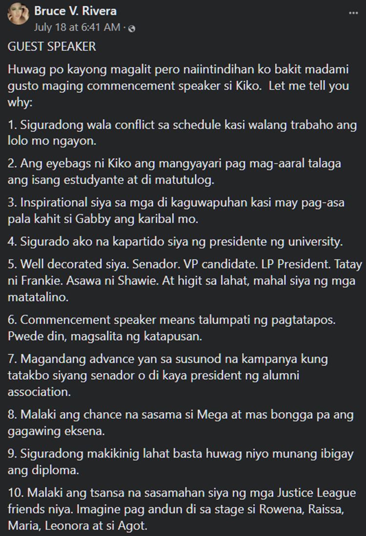 Atty. Bruce Rivera's Last Post About Kiko Pangilinan Before his Coma ...