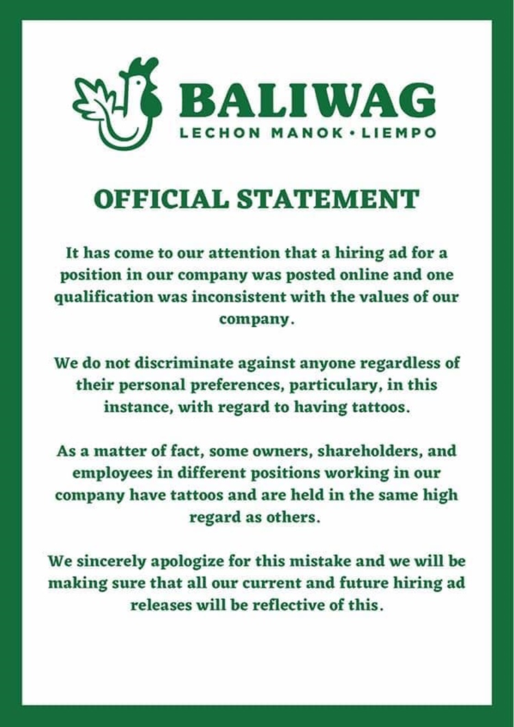 Baliwag Lechon Manok Issues Official Statement After Earning Backlash ...