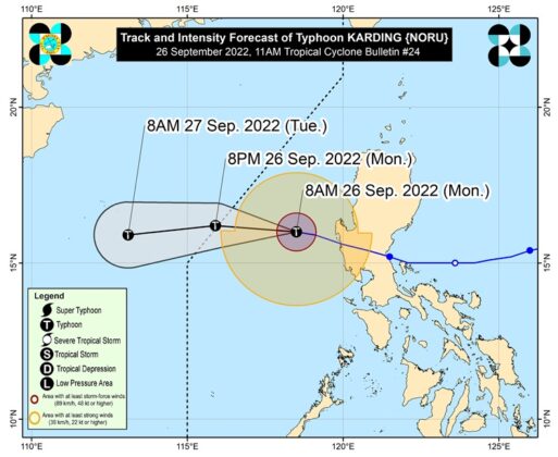 Typhoon Karding Latest Update as of 11 AM (September 26, 2022)