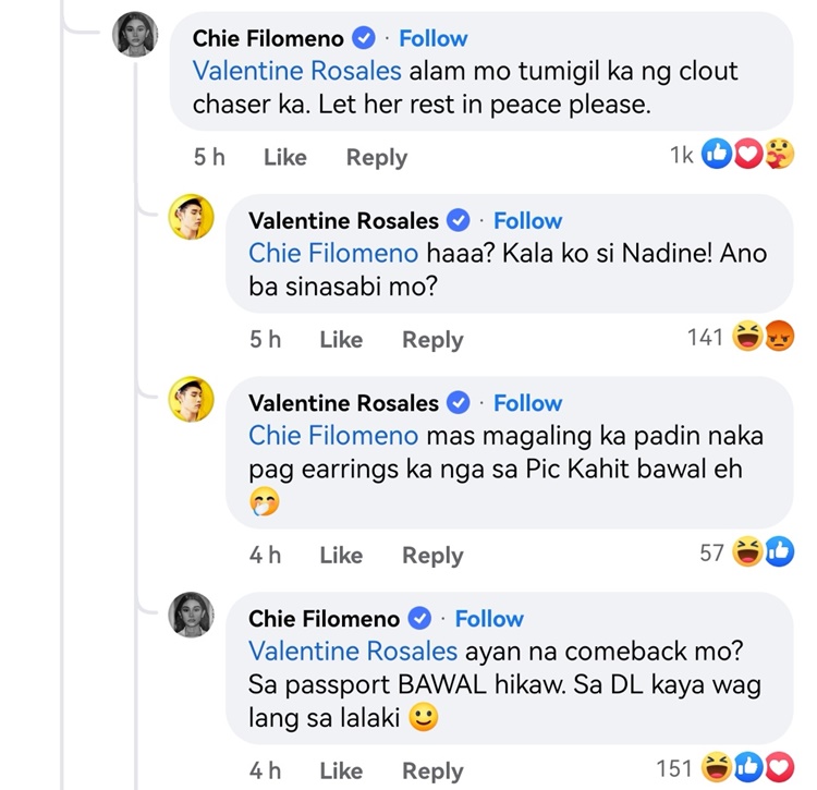 Chie Filomeno Calls Valentine Rosales 'Clout Chaser' After Commenting ...