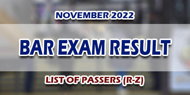 BAR Exam Result November 2022 LIST OF PASSERS (R-Z)