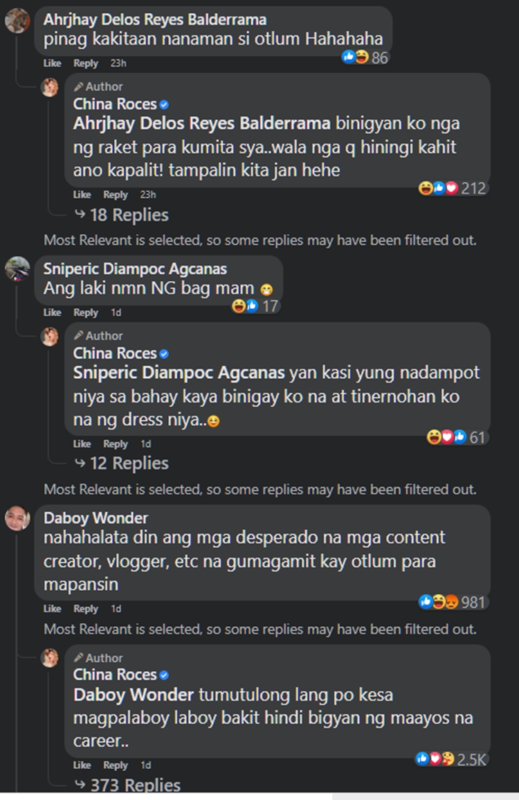 Netizen Calls China Roces 'Desperado' for Allegedly Using Otlum