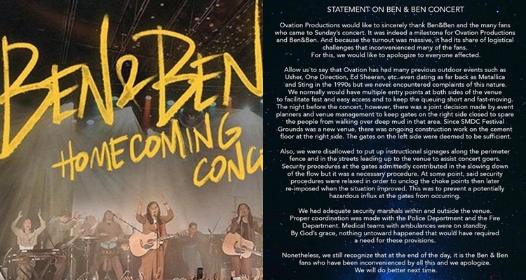 Ben&Ben Concert Issue - Ovation Productions Releases Statement