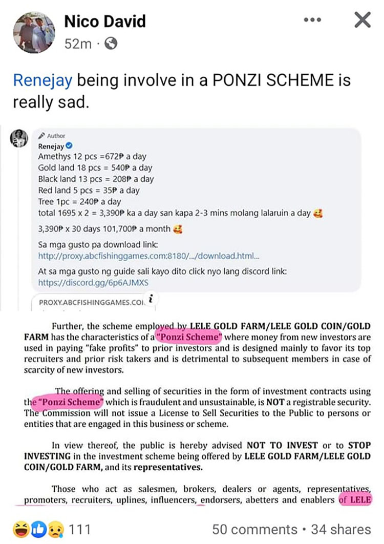 Nico David Features Streamers Who Promote Lele Gold Farm In His Channel