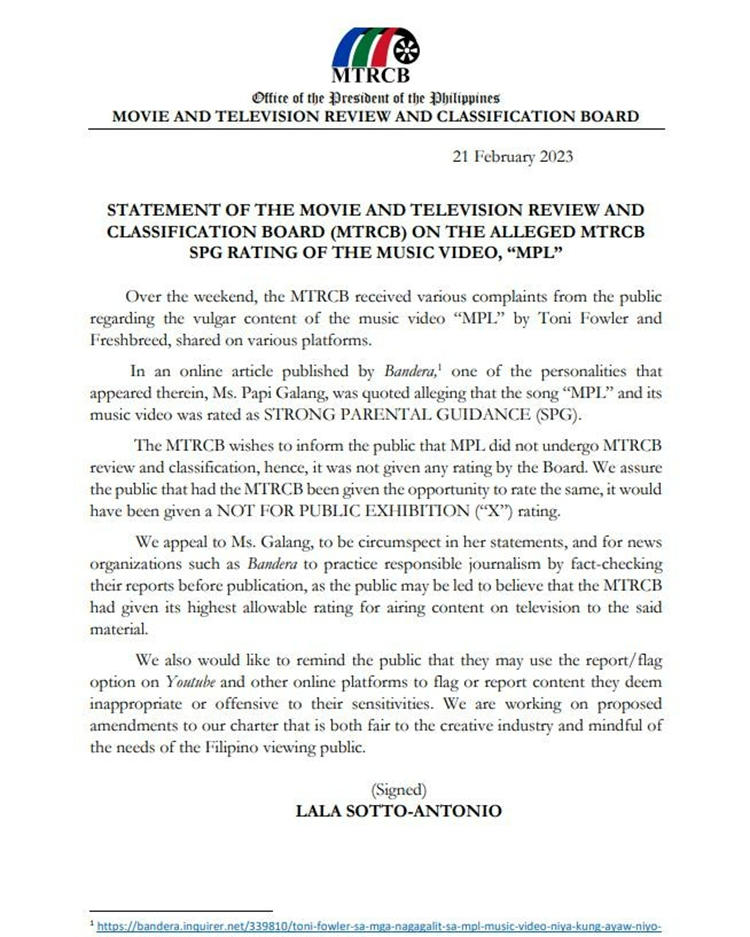 MTRCB Releases Statement On Toni Fowler’s “MPL” Music Video