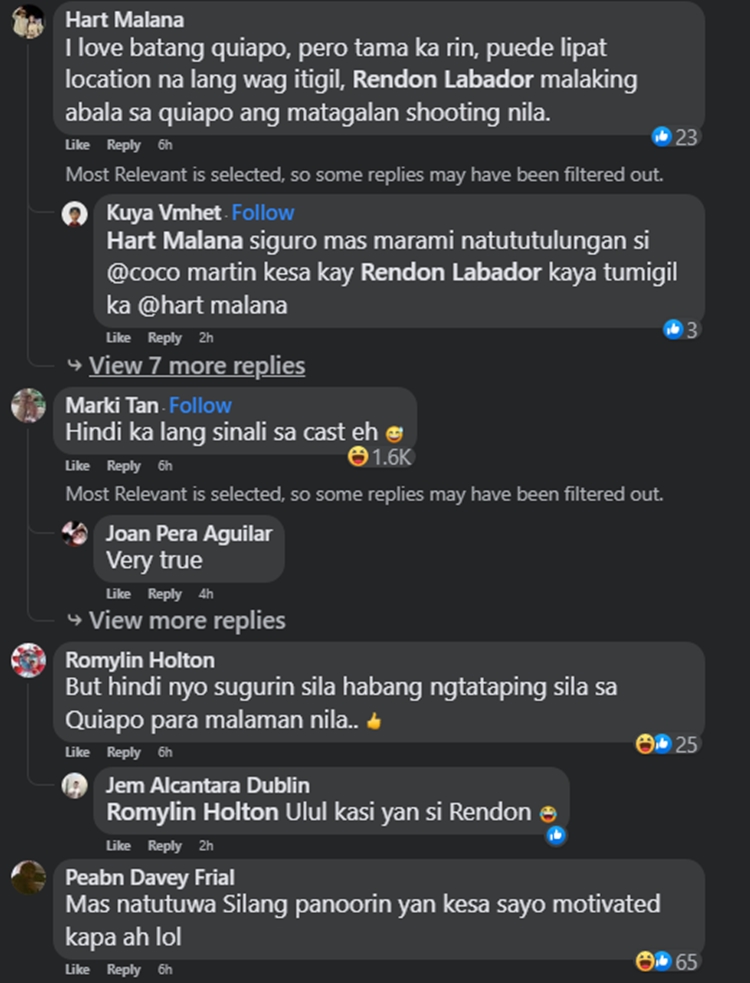 Rendon Labador on Batang Quiapo: "Storbo kayo sa mga nag hahanap buhay ...