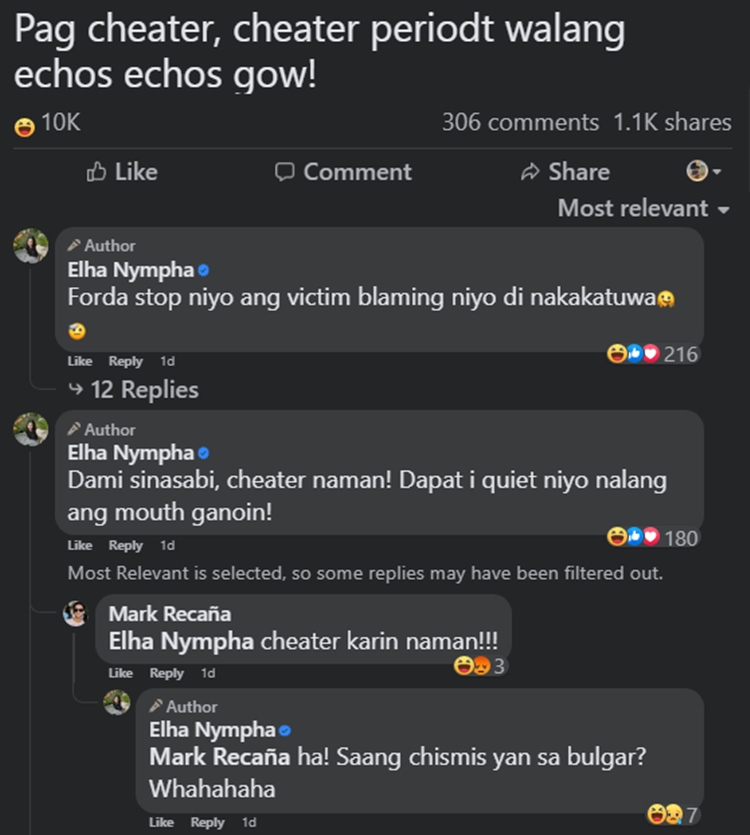 Elha Nympha: "Pag cheater, cheater periodt"