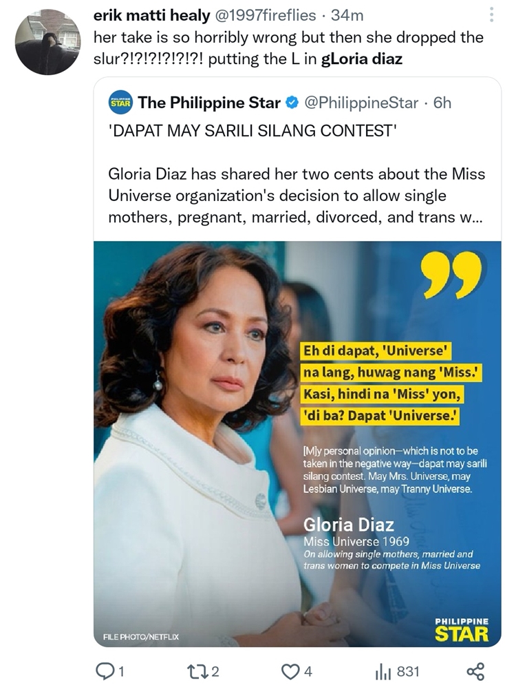 Gloria Diaz's Remark on Exclusivity of Miss Universe Earns Mixed Reactions