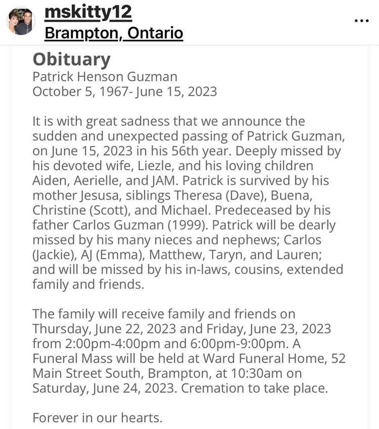 Patrick Guzman Family Releases Statement; Reveals Wake and Cremation ...