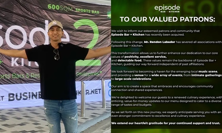 Rendon Labador is No Longer the Owner of Episode Bar + Kitchen