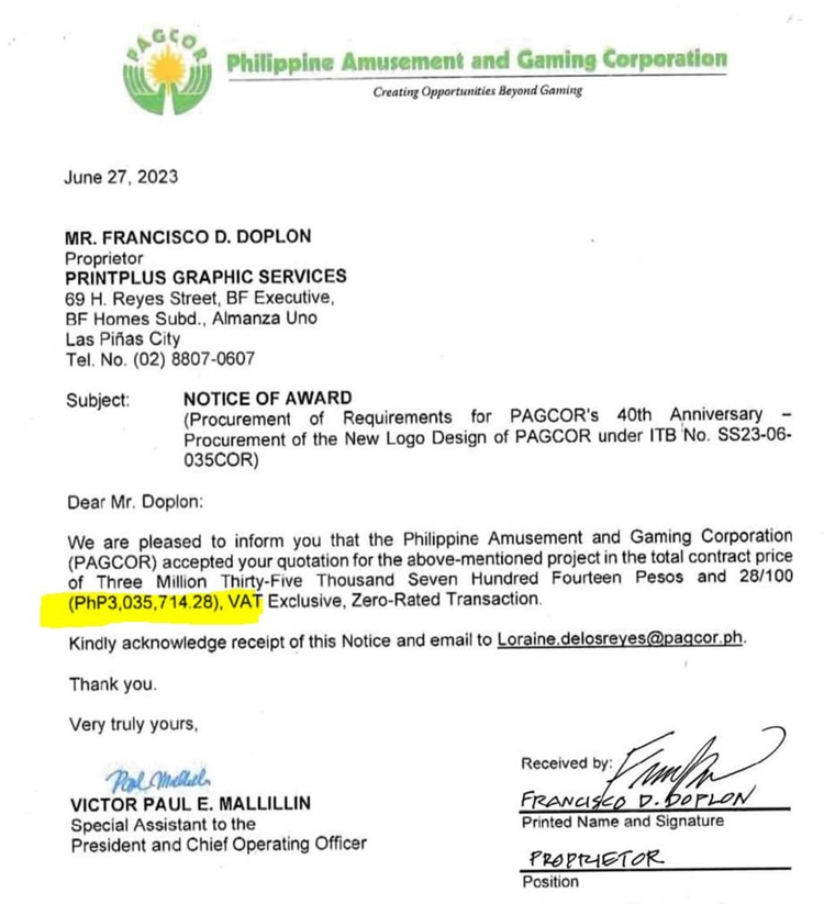 PAGCOR New Logo Worth P3 Million?