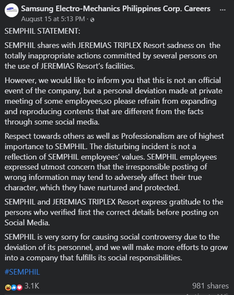 SEMPHIL Issues Statement Over 'Pambababoy' of Their Employees at ...