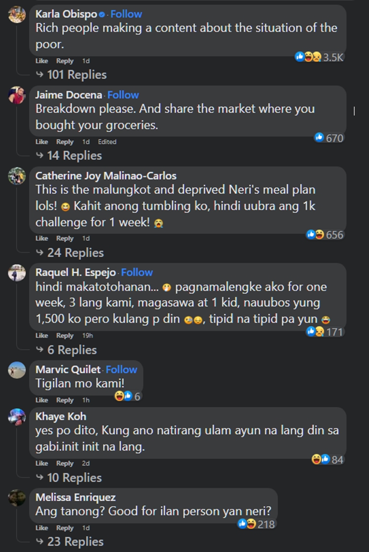 Neri Miranda's P1000 One Week Meal Plan Elicits Mixed Reactions ...