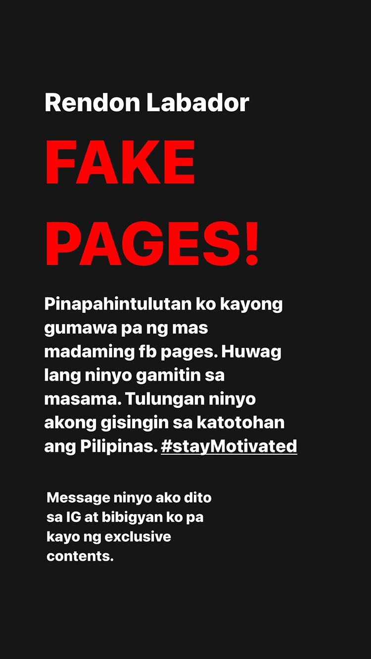 Rendon Labador Has A Message To Users of Fake Pages | Newspapers