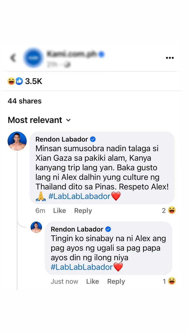 Rendon Labador Defends Alex Gonzaga Against Xian Gaza Over Her Enhanced Nose | Newspapers
