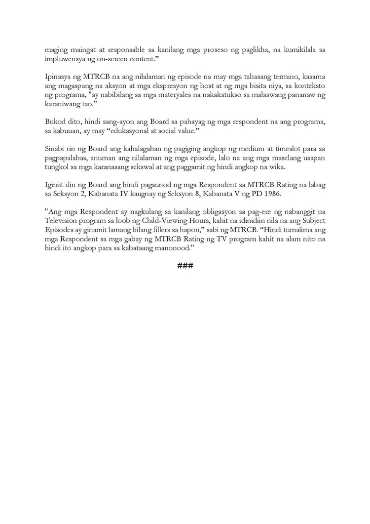 Private Convos with Doc Rica Suspended by MTRCB for Mature Content ...