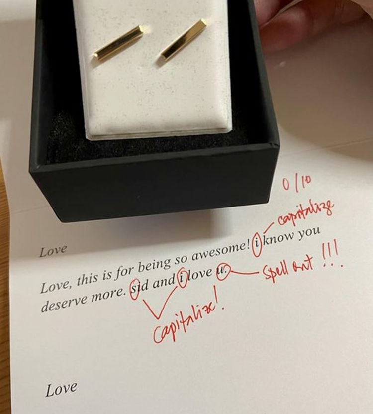 Wife's Grading and Correction of the Love Note Her Husband Gave Her ...