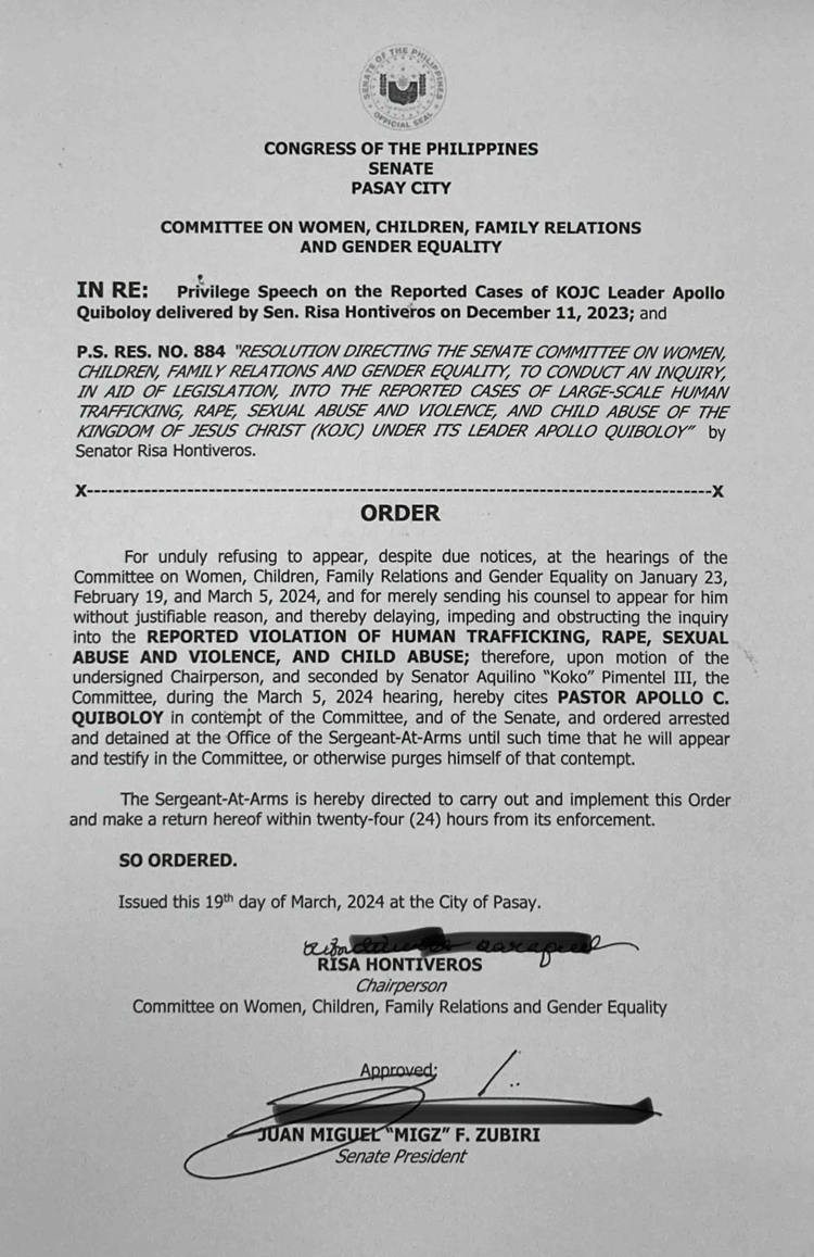 Quiboloy Arrest Order Issued | Newspapers