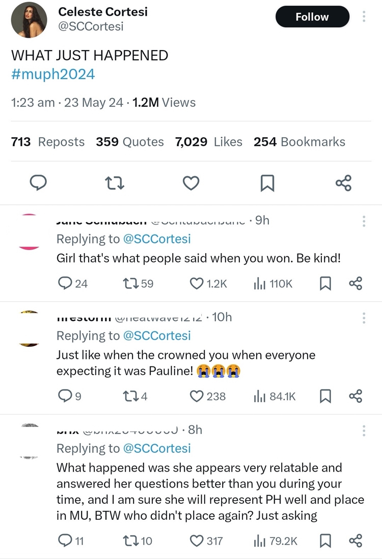 Celeste Cortesi Explains 'WHAT JUST HAPPENED' Comment on MUPH Results ...