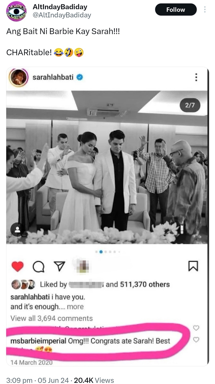 Barbie Imperial's Comment on Richard-Sarah Wedding Resurfaces | Newspapers