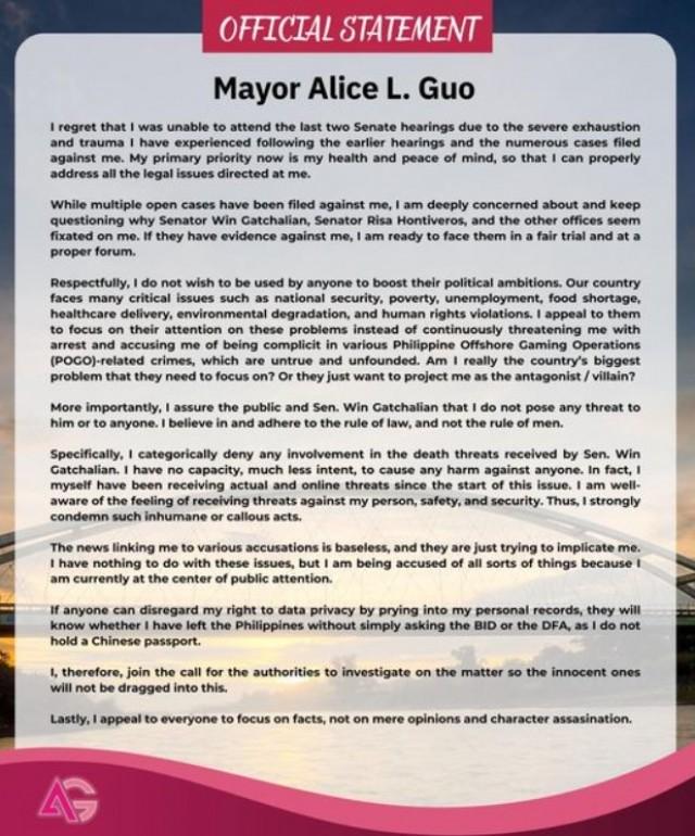 Mayor Alice Guo Releases Official Statement — 'Am I really the country ...