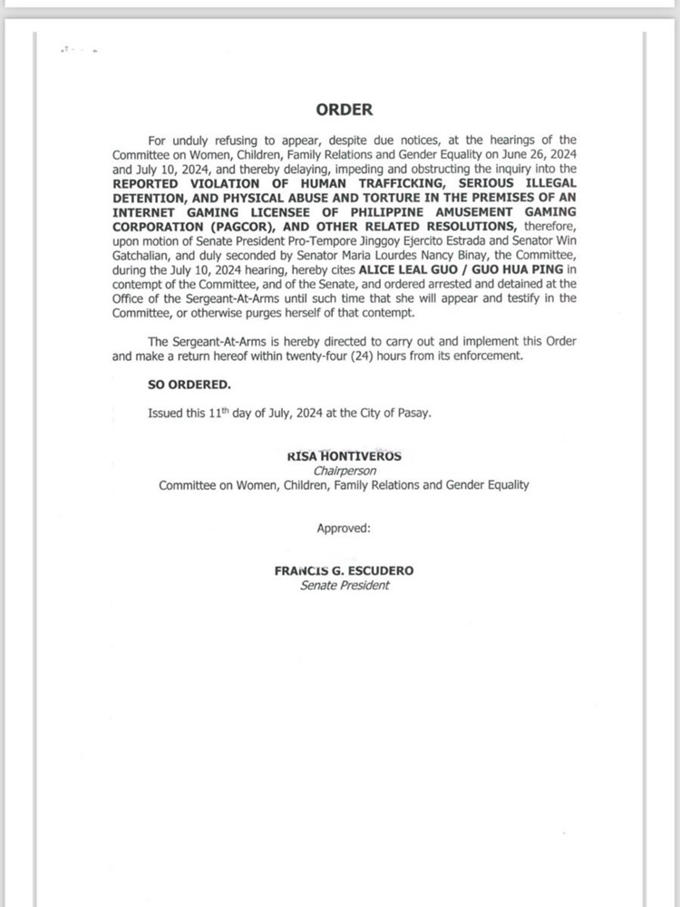 ALICE GUO - Senate Orders Arrest of Suspended Bamban Mayor | Newspapers