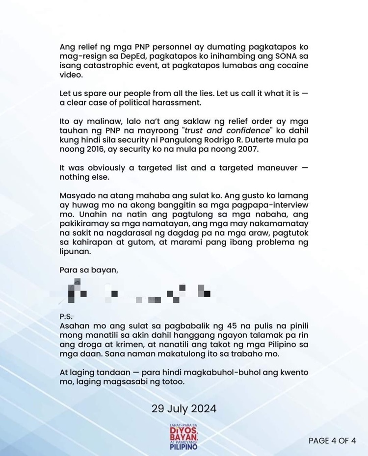 Sara Duterte Releases 'Open Letter' for PNP Chief Rommel Marbil ...