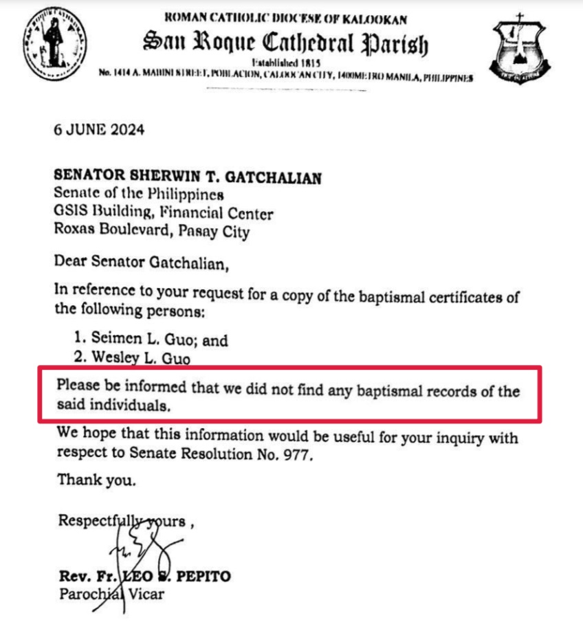 Alice Guo Siblings' Baptismal Certificates Denied by Catholic Church in ...