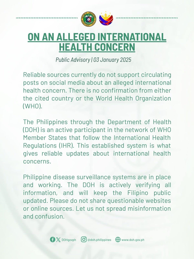 DOH Issues Advisory on Alleged International Health Concern | Newspapers