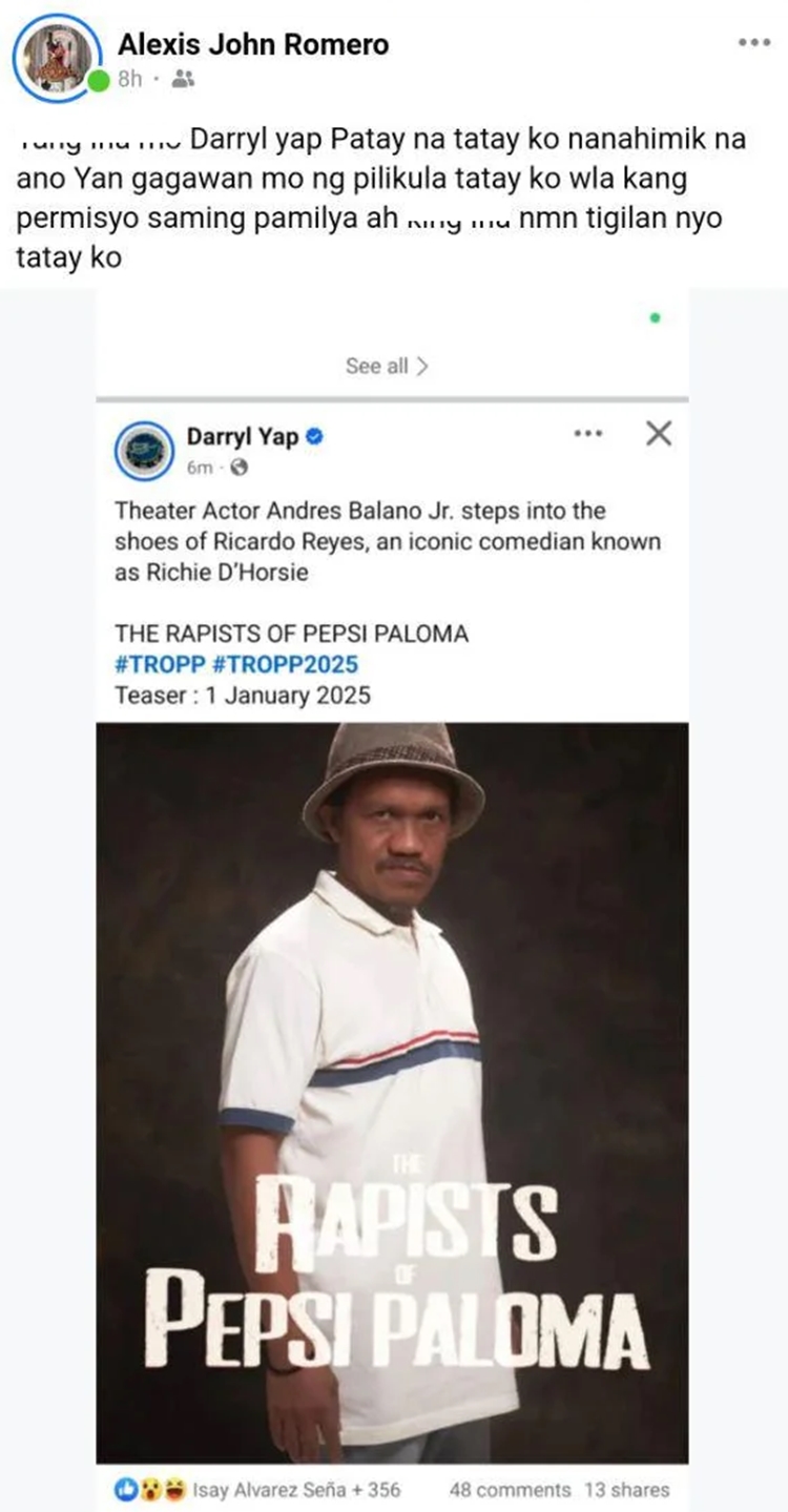 Richie D'Horsie's Son Disgusted at Darryl Yap; Plans to Sue Director of ...