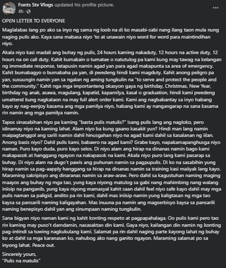 Patrolman Fontillas Speaks Out Through an Open Letter | Newspapers