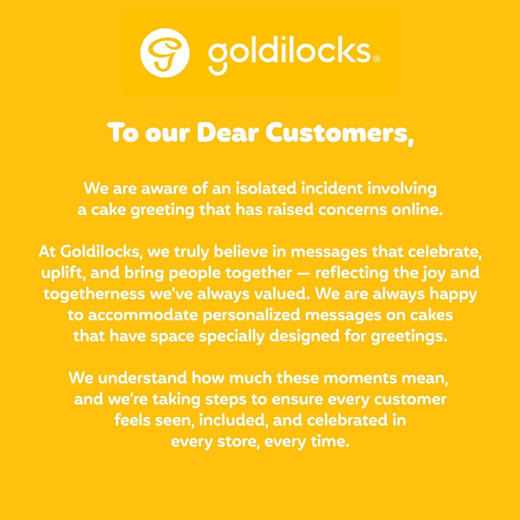 Goldilocks Responds to Missing Cake Dedication for Duterte Supporter ...