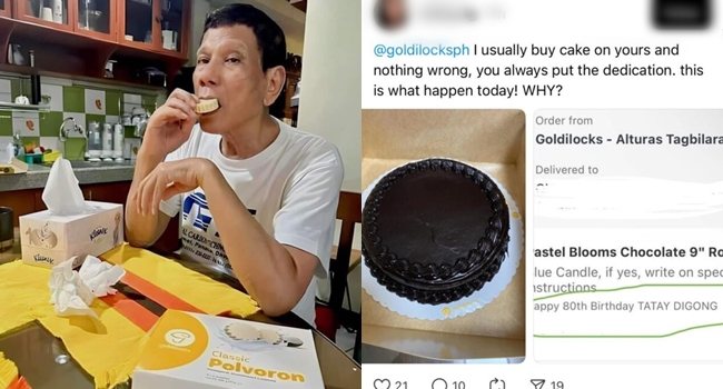 Goldilocks Responds to Missing Cake Dedication for Duterte Supporter ...