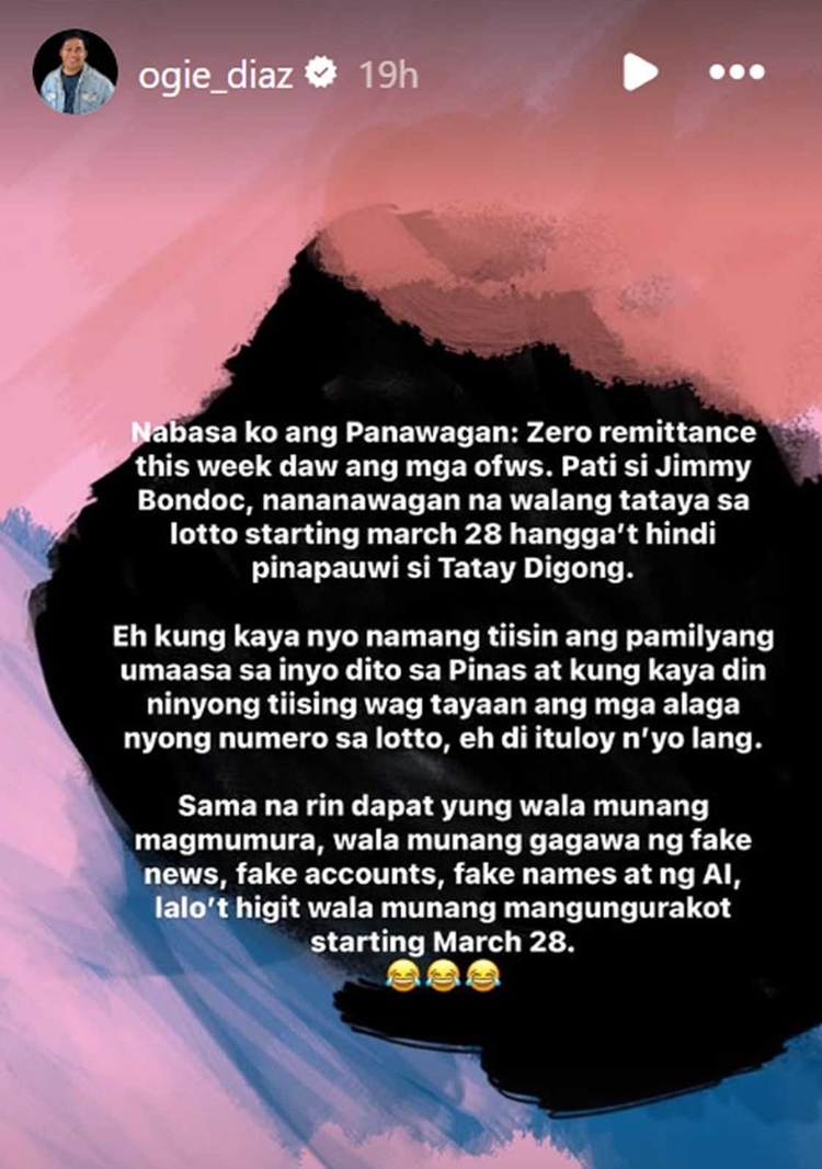 Ogie Diaz Speaks Out on OFW Zero Remittance Call | Newspapers