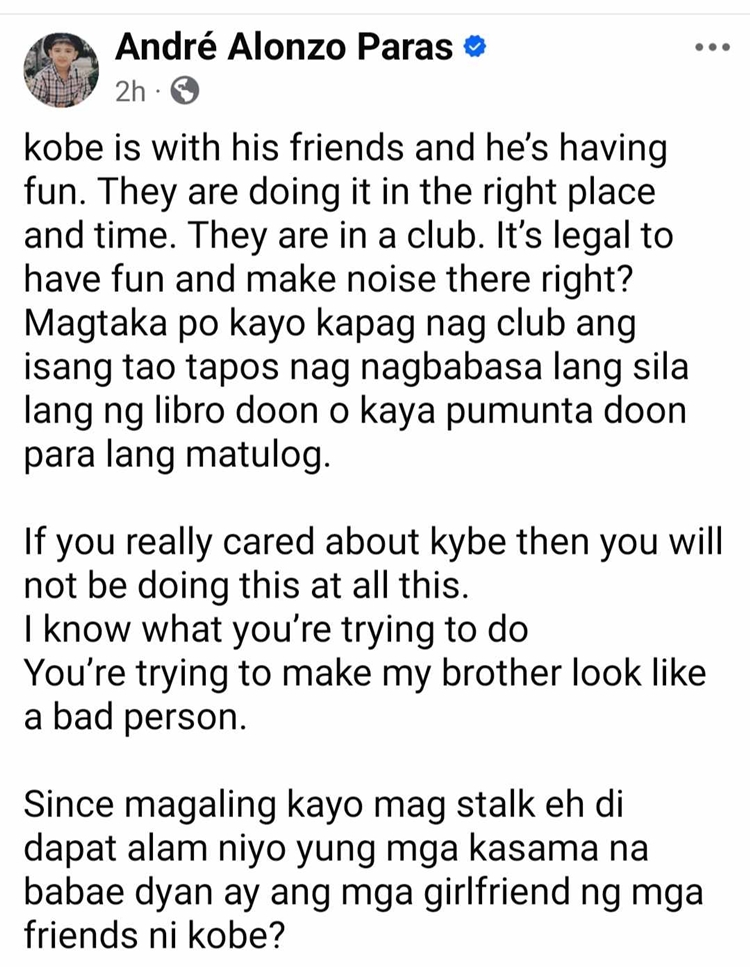 Andre Paras Defends Brother Kobe Against Online Criticism | Newspapers