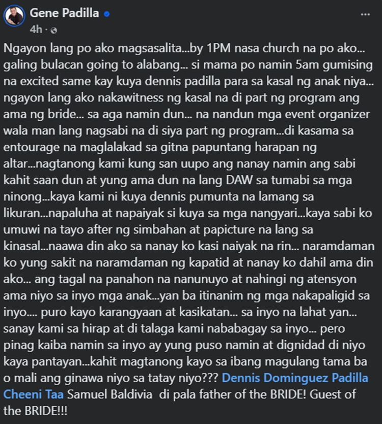 Gene Padilla Speaks Out About Brother Dennis Being Left Out of Daughter ...
