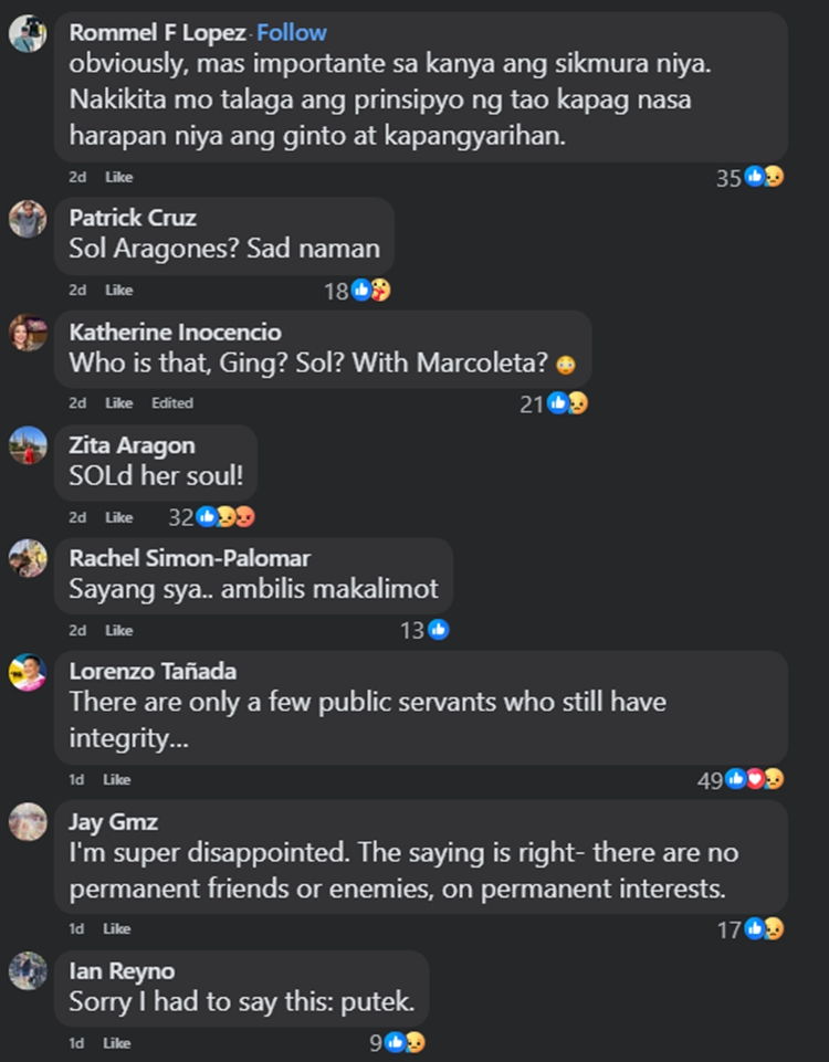 Ex-ABS-CBN Head Ging Reyes Reacts to Sol Aragones' Photo with Rodante Marcoleta | Newspapers