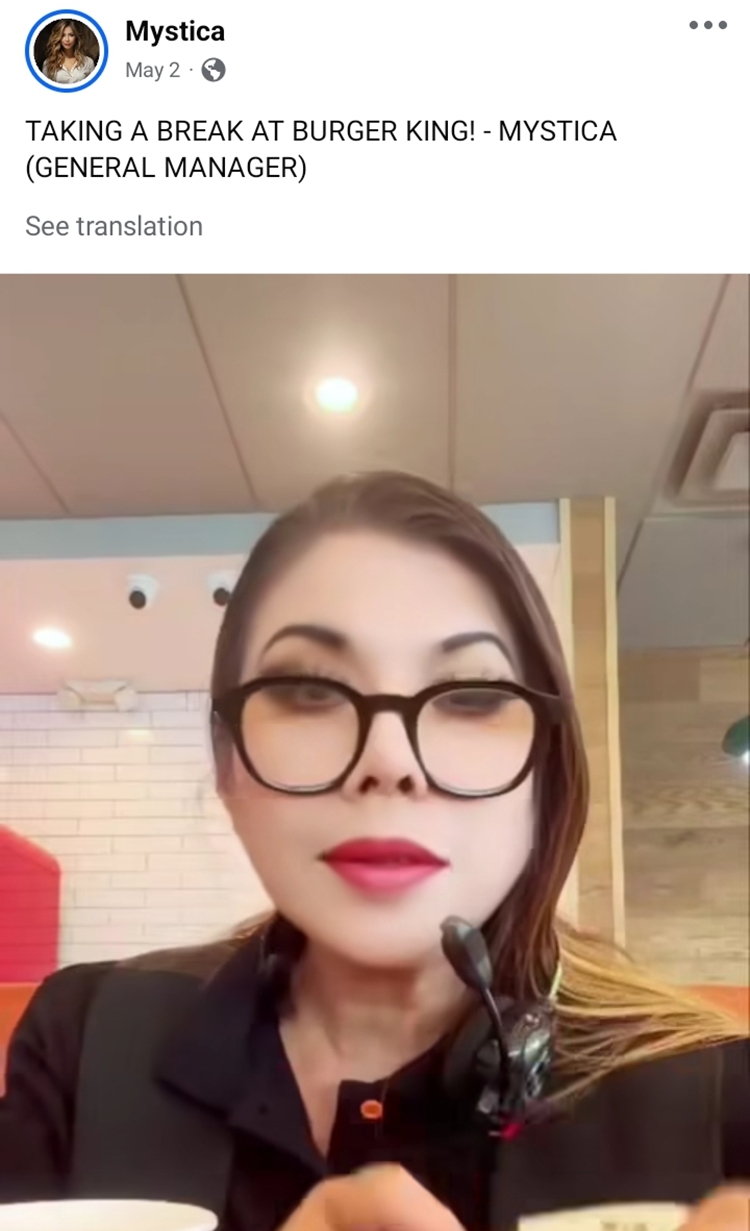 Mystica Criticized After Claiming to Be a General Manager at Burger ...