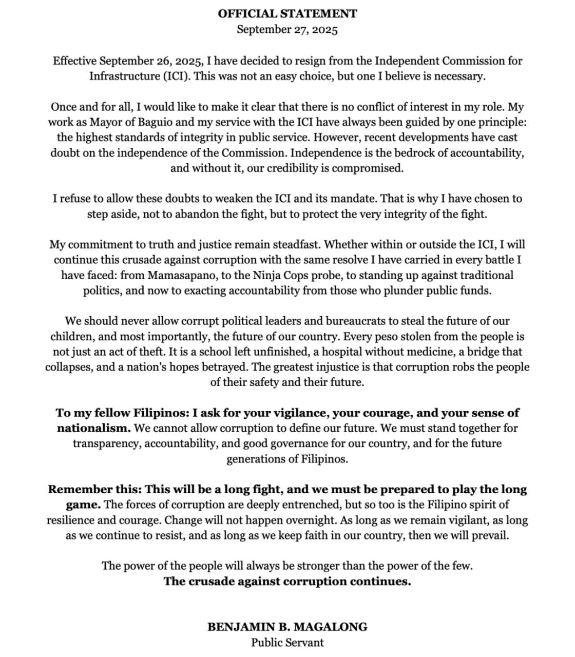 Benjamin Magalong Gives Message To Filipinos over Corruption in PH ...