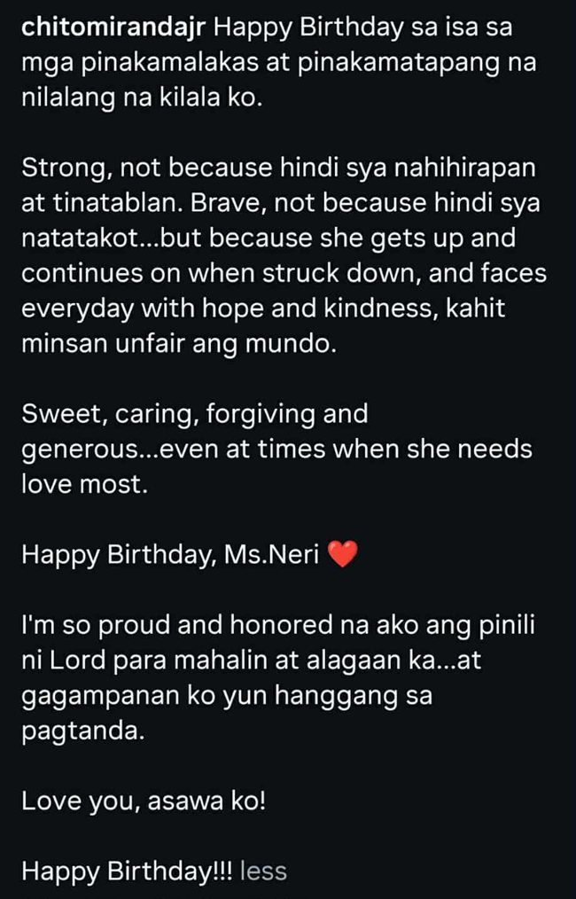 Chito Miranda Showers Neri Naig w/ Love in Heartfelt Birthday Message | Newspapers